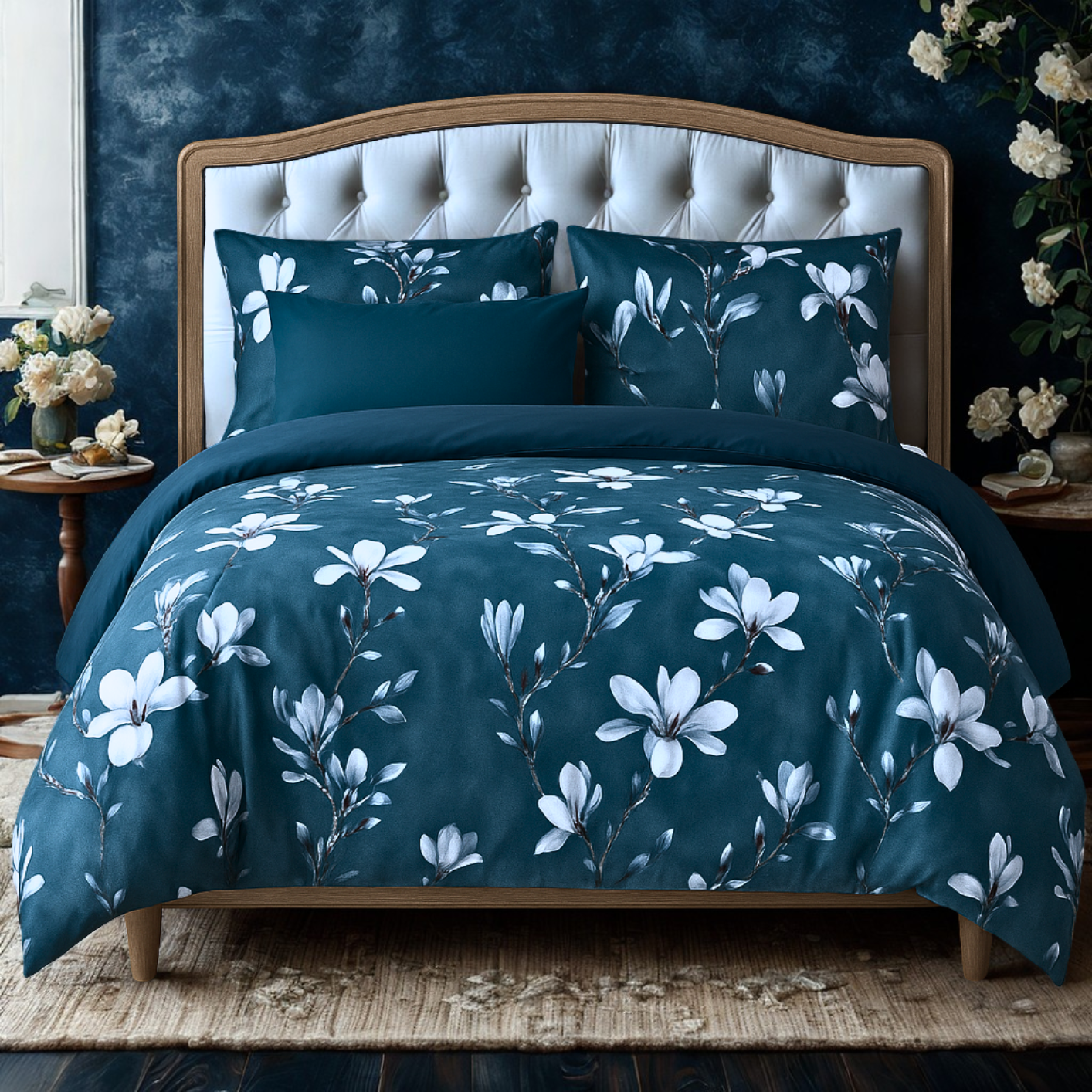 Teal Botanical Quilt Cover Set – 100% Cotton with 2 Matching Pillowcas ...